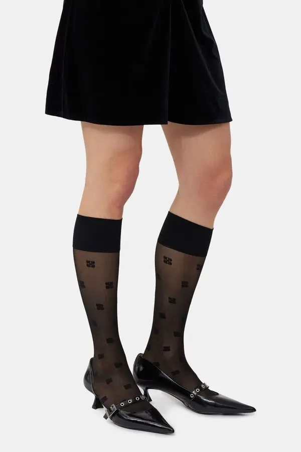 GANNI Butterfly Lace Knee-high Socks - Black