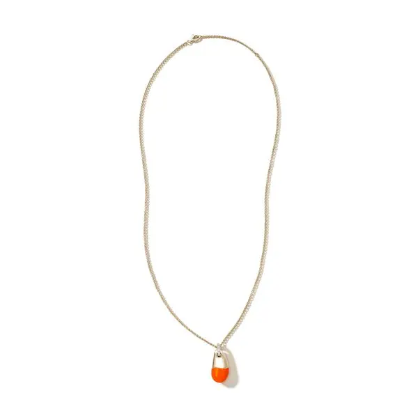 John Hardy Gold Diamond And Orange Stone Pendant Necklace - Silver