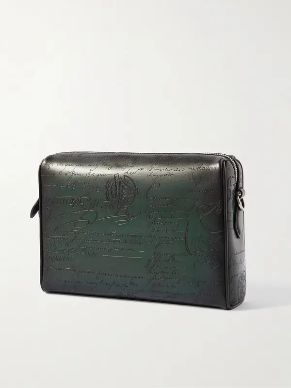 Berluti Rosewood Neo Venezia Scritto Leather Pouch - Green