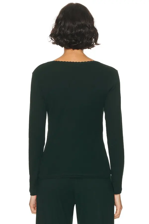 LESET Pointelle Slim Fit Long Sleeve Top - Forest