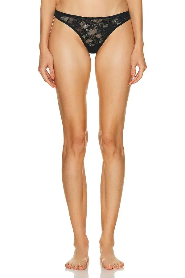 FLEUR DU MAL Le Stretch Multifit Lace High Leg Thong - Black