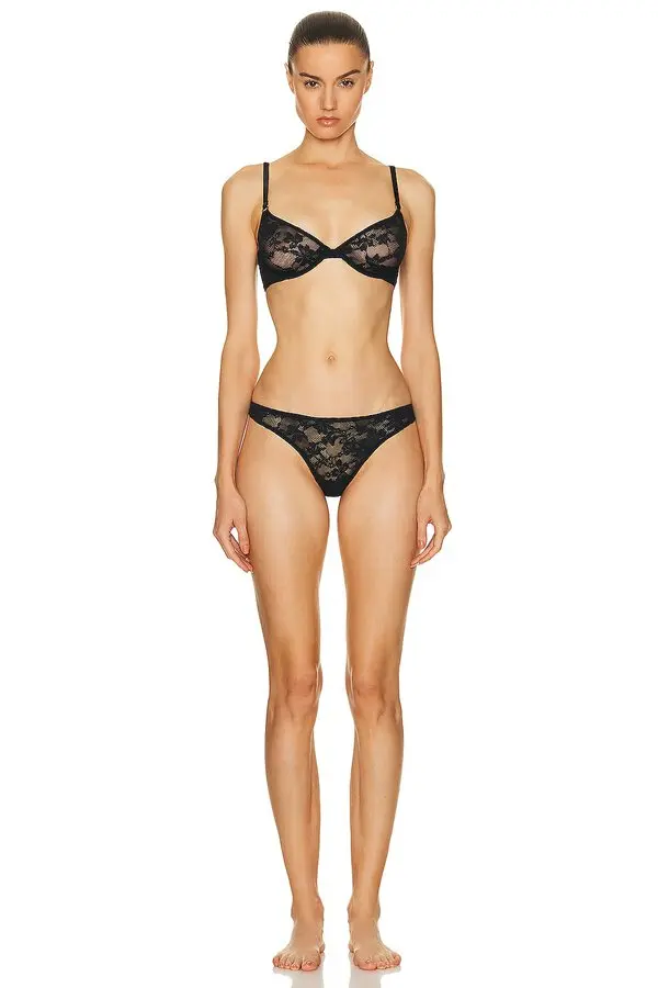 FLEUR DU MAL Le Stretch Multifit Lace High Leg Thong - Black