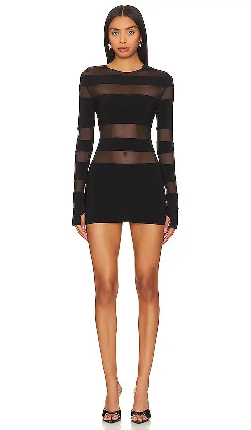 Norma Kamali Spliced Long Sleeve Pickleball Dress - Black & Black Mesh