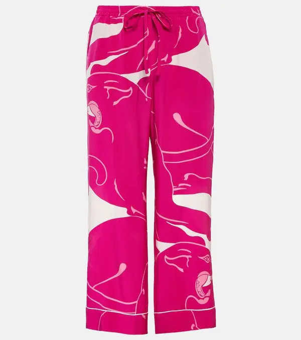 Valentino Garavani Panther Printed Silk Pants - Pink