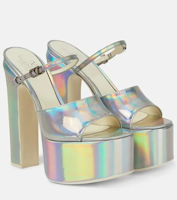 Valentino Garavani Vlogo Holographic Platform Sandals - Silver