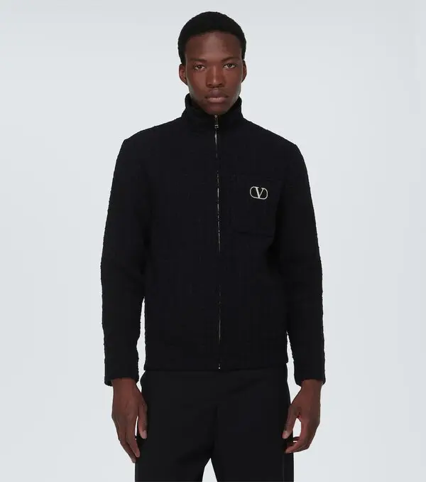 Valentino Garavani Vlogo Tweed Jacket In Black - 50% Off