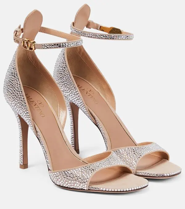 Valentino Garavani Vlogo Embellished Leather Sandals - Metallic