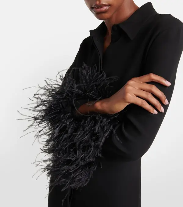 Valentino Garavani Feather-trimmed Silk Midi Dress