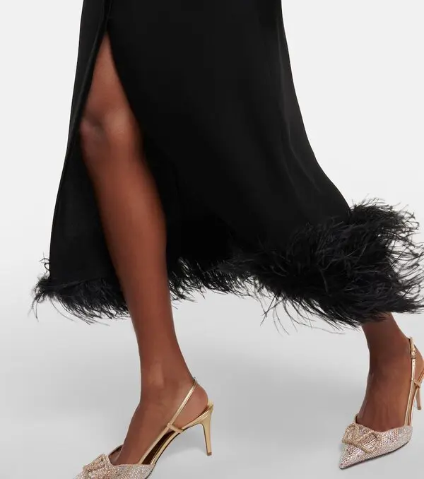 Valentino Garavani Feather-trimmed Silk Midi Dress