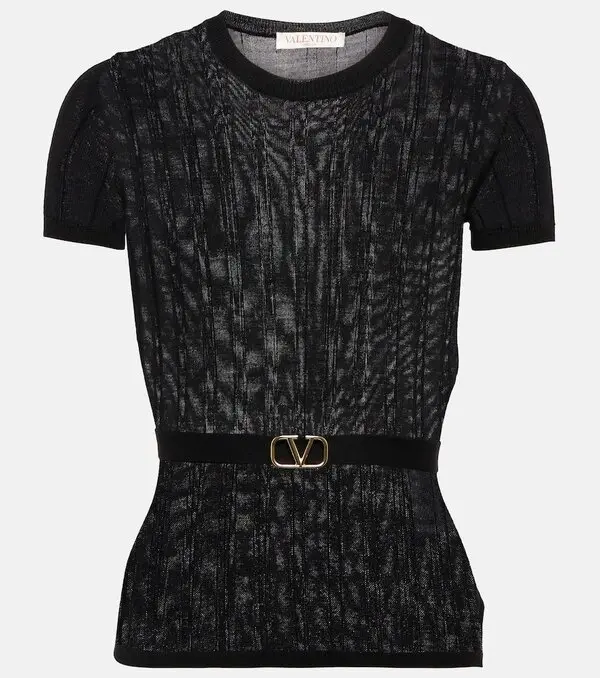 Valentino Garavani Belted Ribbed-knit Top