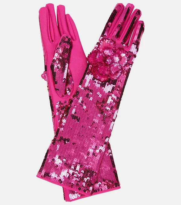 Valentino Garavani Sequined Floral Gloves - Pink