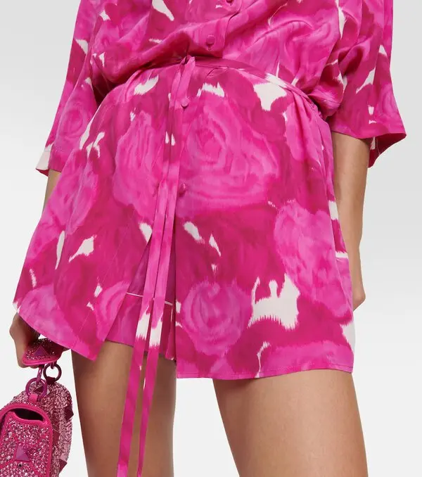Valentino Garavani Belted Floral Silk Shirt Dress
