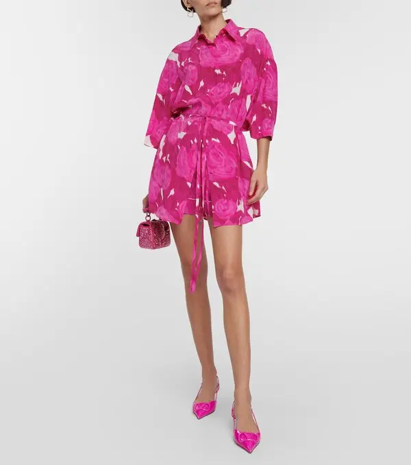 Valentino Garavani Belted Floral Silk Shirt Dress