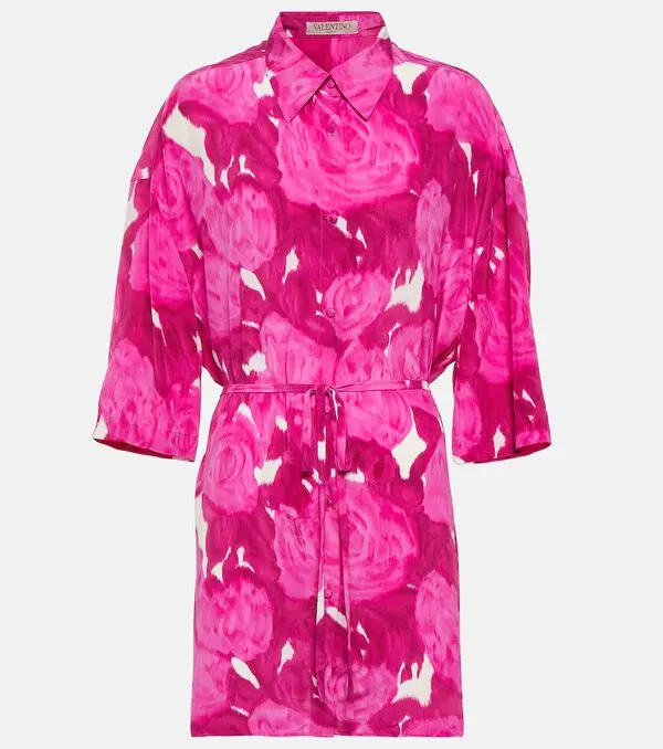 Valentino Garavani Belted Floral Silk Shirt Dress