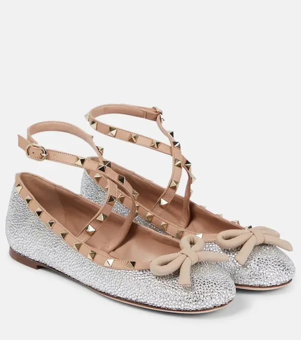 Valentino Garavani Rockstud Embellished Ballet Flats - Metallic