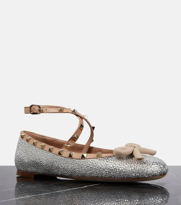 Valentino Garavani Rockstud Embellished Ballet Flats - Metallic