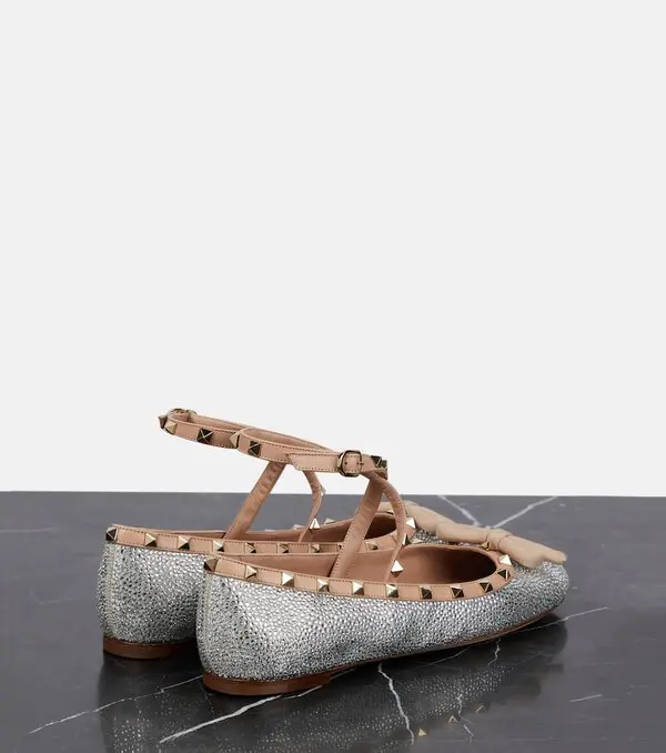 Valentino Garavani Rockstud Embellished Ballet Flats - Metallic