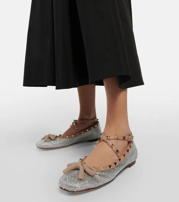 Valentino Garavani Rockstud Embellished Ballet Flats - Metallic