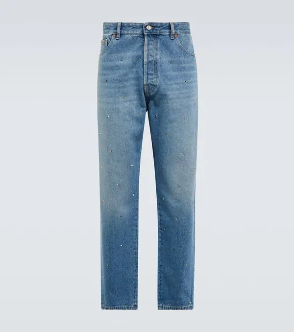 Valentino Garavani Rockstud Cotton Denim Jeans - Blue