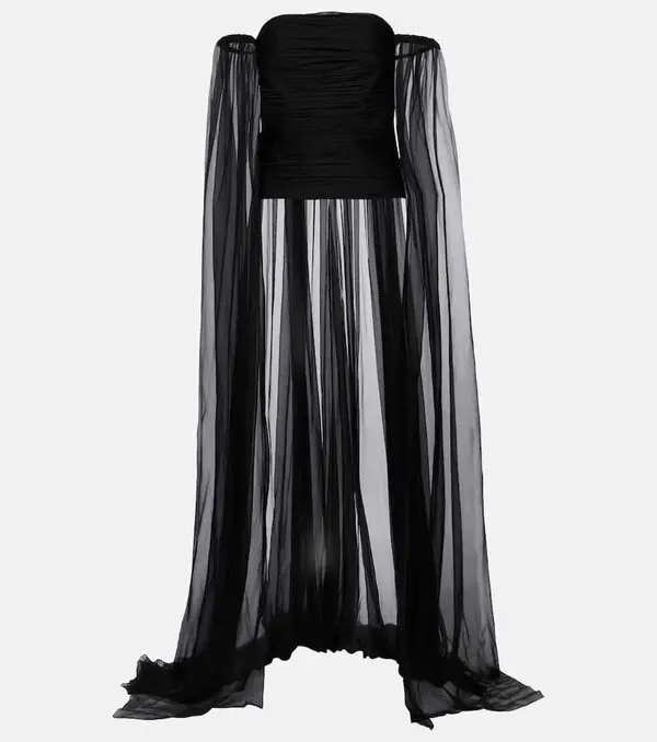 Valentino Garavani Caped Off-shoulder Silk Chiffon Top