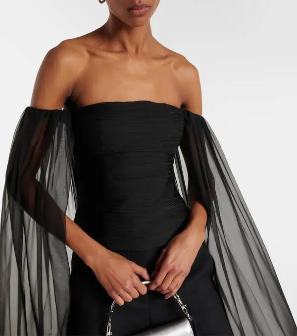 Valentino Garavani Caped Off-shoulder Silk Chiffon Top