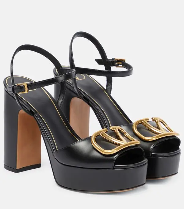 Valentino Garavani Vlogo Leather Platform Sandals - Black
