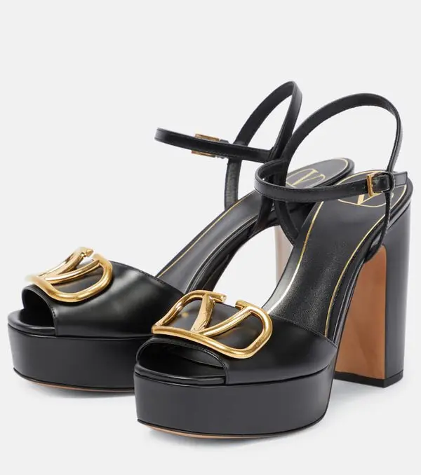 Valentino Garavani Vlogo Leather Platform Sandals - Black