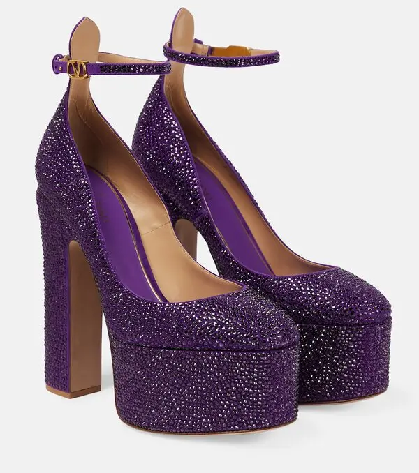 Valentino Garavani Tan-go Embellished Leather Platform Pumps - Purple