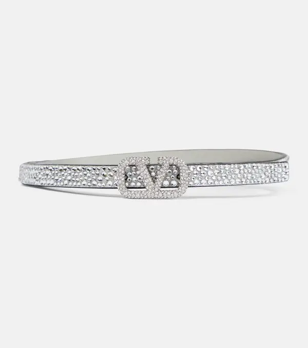 Valentino Garavani Vlogo Signature Embellished Leather Belt - Silver