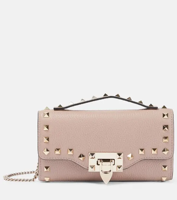 Valentino Garavani Rockstud Mini Leather Wallet On Chain - Pink