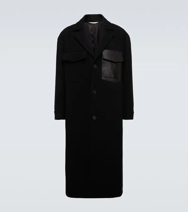 Valentino Garavani Leather-trimmed Wool Overcoat