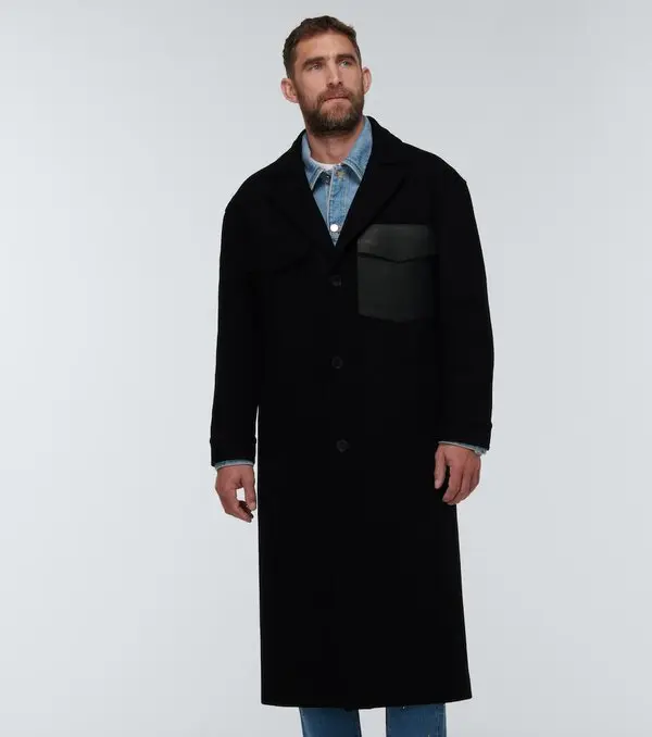 Valentino Garavani Leather-trimmed Wool Overcoat