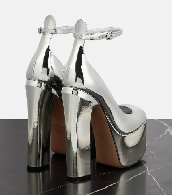 Valentino Garavani Tan-go 155 Metallic Leather Platform Pumps - Silver