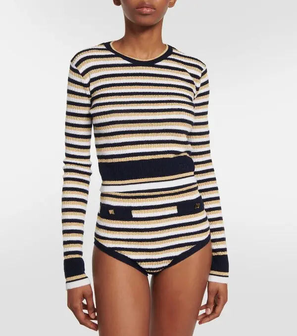 Valentino Garavani Roman Stud Striped Wool Shorts - Multicoloured