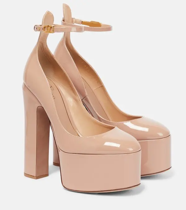 Valentino Garavani Patent Leather Platform Pumps With Ankle Strap - Pink