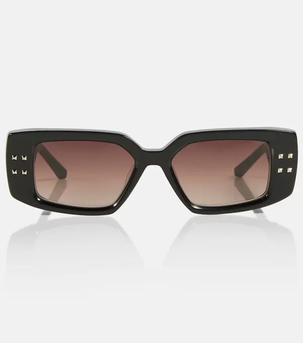 Valentino Garavani V-cinque Studded Rectangular Sunglasses - Black