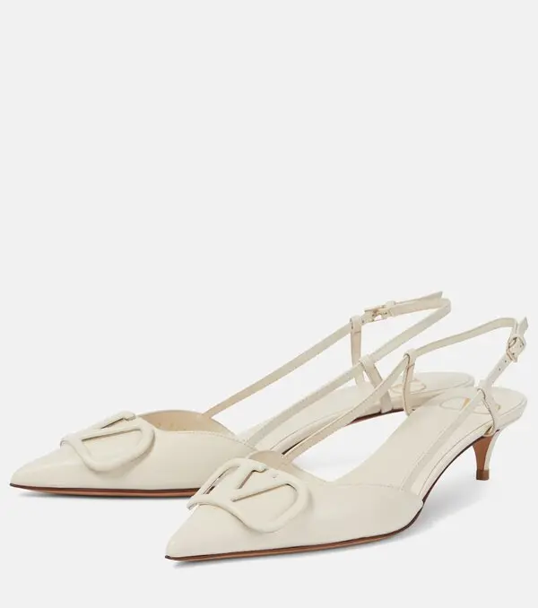 Valentino Garavani Vlogo Leather Slingback Pumps - White