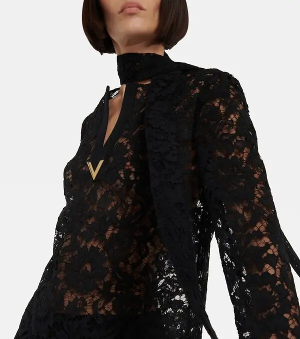 Valentino Garavani Guipure Lace Tie-neck Top