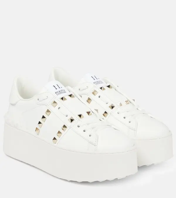 Valentino Garavani Rockstud Untitled Leather Platform Sneakers - White