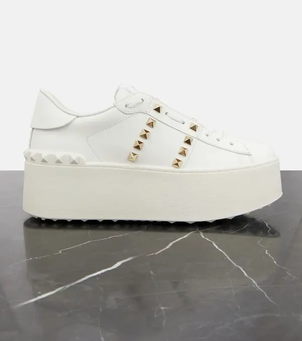 Valentino Garavani Rockstud Untitled Leather Platform Sneakers - White