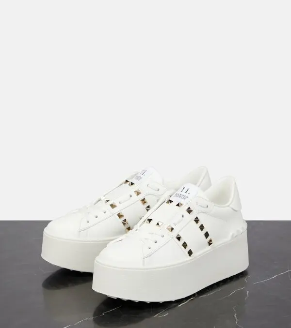 Valentino Garavani Rockstud Untitled Leather Platform Sneakers - White