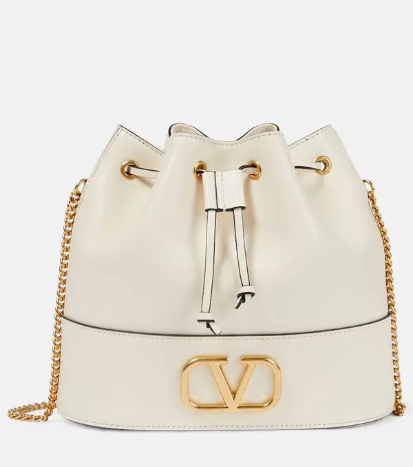 Valentino Garavani Vlogo Signature Small Leather Bucket Bag - White