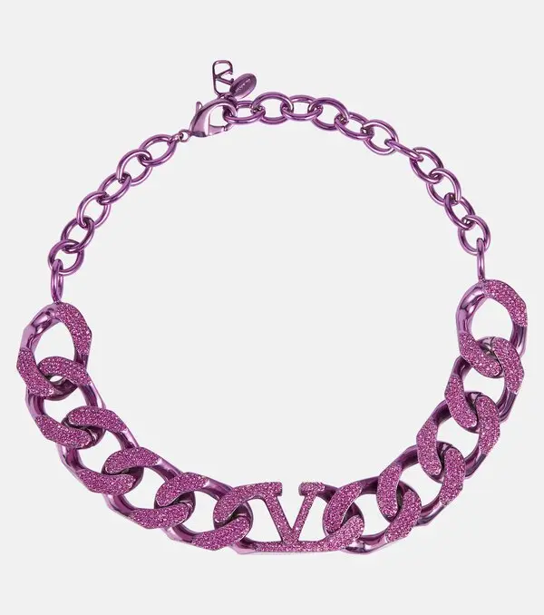 Valentino Garavani Vlogo Embellished Chainlink Choker - Pink