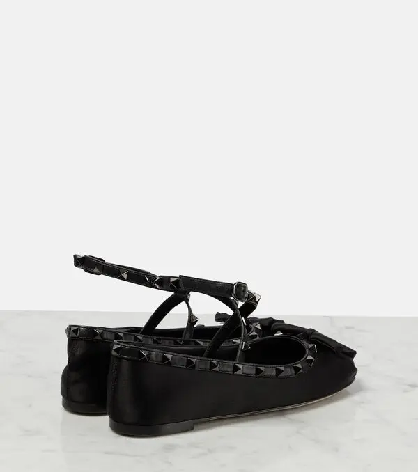 Valentino Garavani Rockstud Satin Ballet Flats - Black