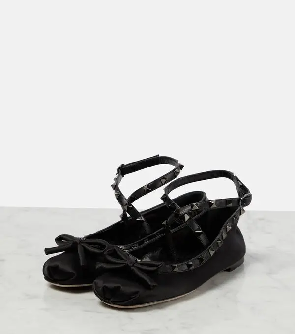 Valentino Garavani Rockstud Satin Ballet Flats - Black