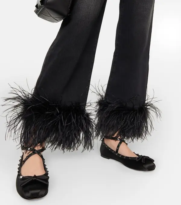 Valentino Garavani Rockstud Satin Ballet Flats - Black