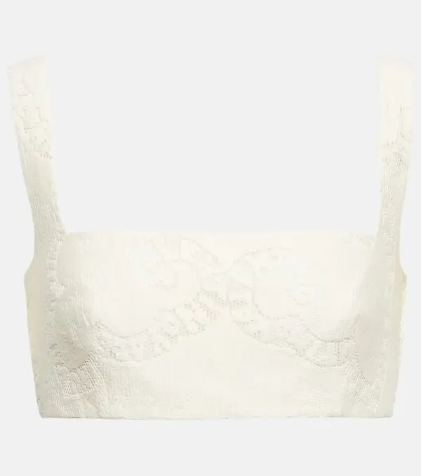 Valentino Garavani Embroidered Cotton-blend Bralette - White