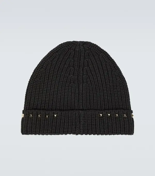 Valentino Garavani Rockstud Ribbed-knit Wool Beanie
