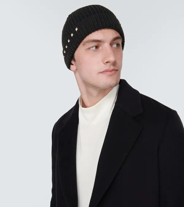 Valentino Garavani Rockstud Ribbed-knit Wool Beanie