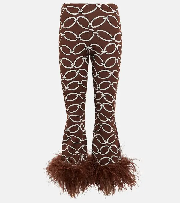 Valentino Garavani Feather-trimmed Printed Pants